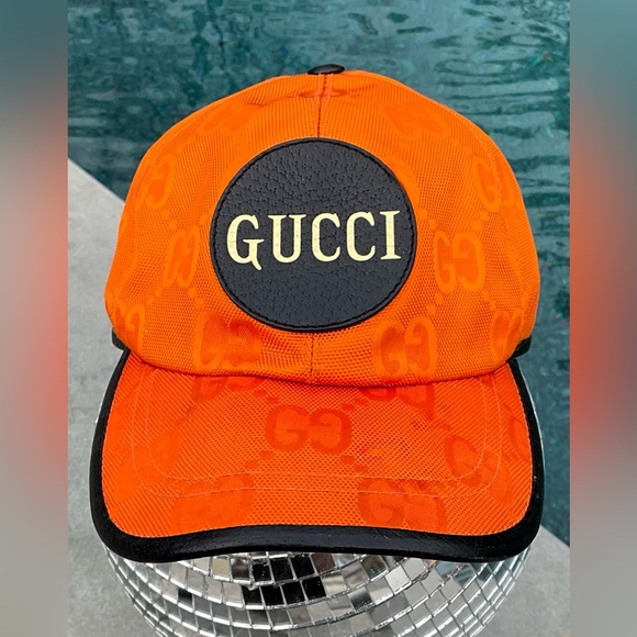 Gucci | Accessories | Gucci Orange Gg Canvas Baseball Cap Leather Logo ...